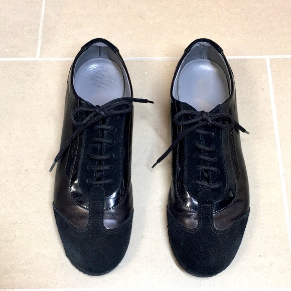 Escada | Shoes | Escada 39 Leather Suede Black Lace Up Flats | Poshmark